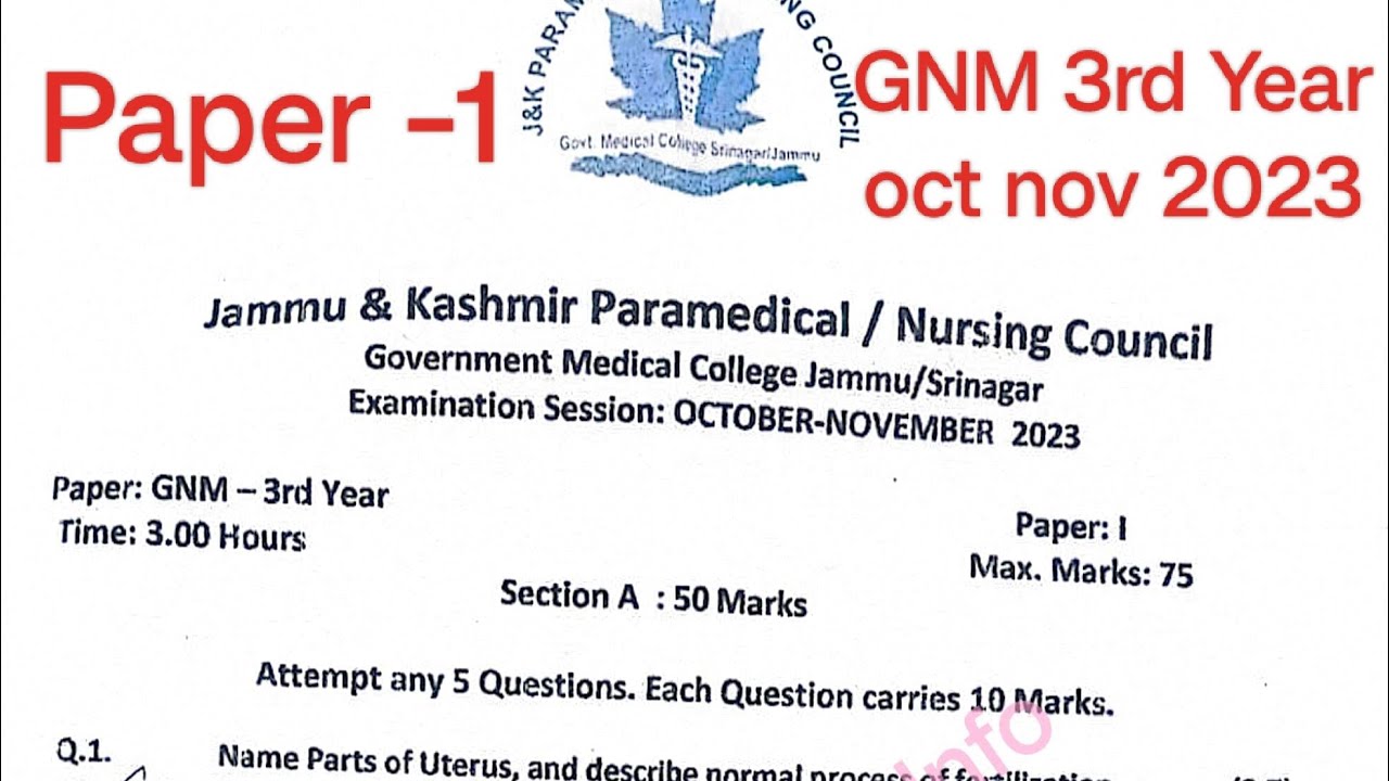 GNM 3rd Year Paper- 1 oct nov 2023 || Pervious Year Question paper/ Jk ...