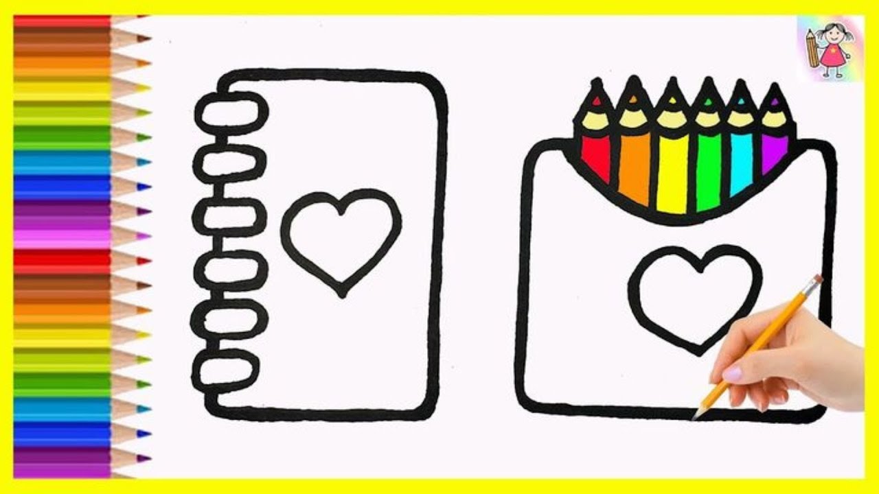 How to Draw a Notebook and Pencils | Easy Step-by-Step | Kids Drawing ...