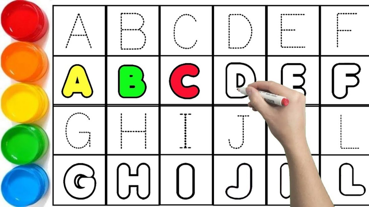 ABCDEFGHIJKLMNOPQRSTUVWXYZ , Easy Draw and Paint Alphabet A to z, kids ...