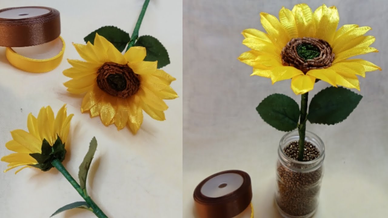 DIY | Sun Flower Tutorial Easy|| Membuat Bunga Matahari Pita Satin ...