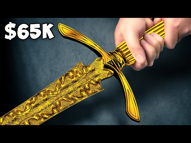Gold Ancient Damascus Steel Swords Handmade Chokuto Ninjato Straight