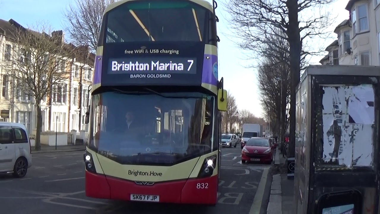 Brighton and Hove bus route 7 arriving at Hove Station bus stop, 21st ...