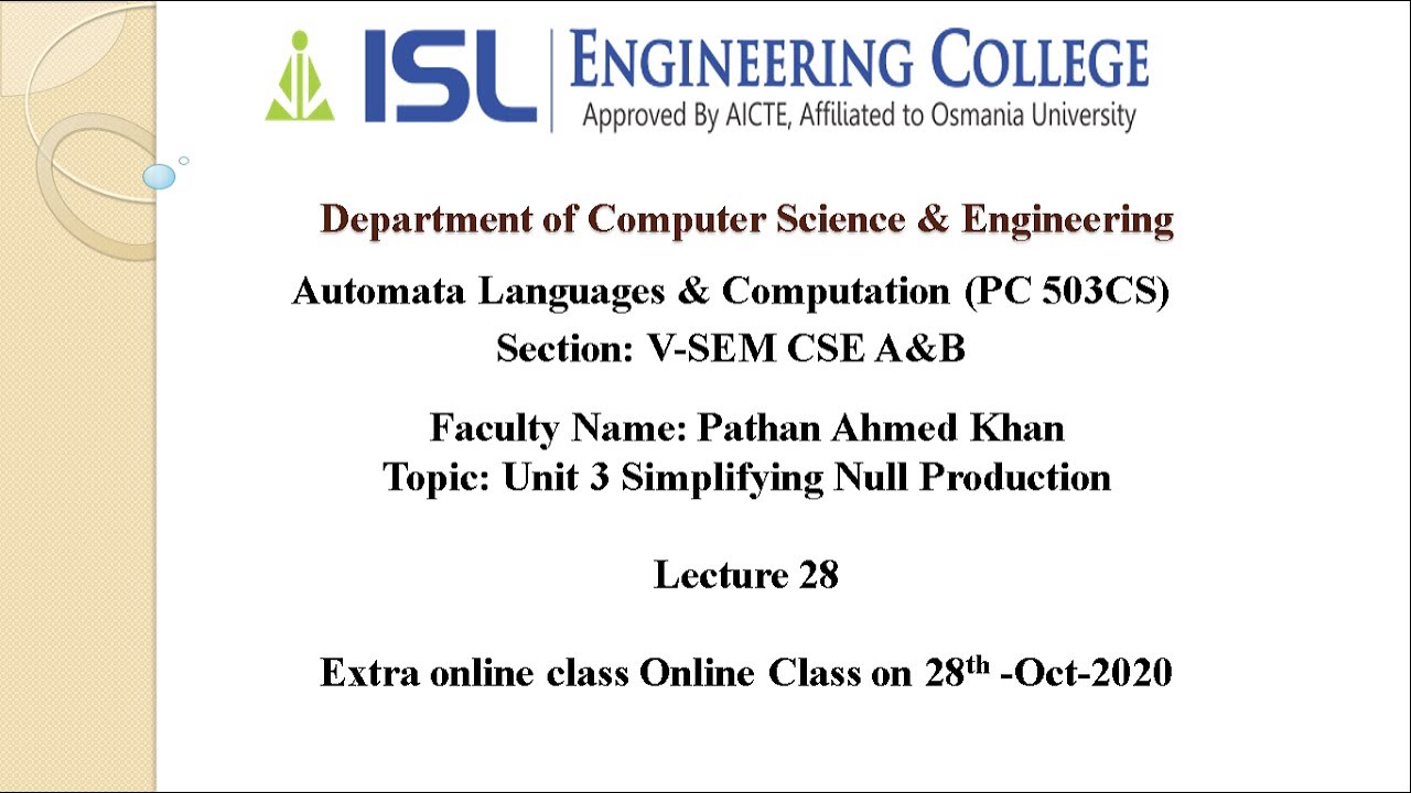 Unit 3 Simplifying Null Production Lecture 28 - YouTube