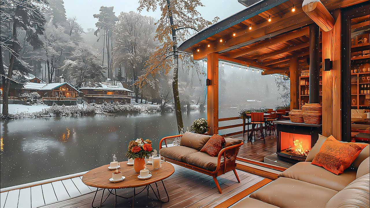 Warm Winter At Chill Jazz Vibes ☕ Soothing Jazz Music & Cozy Fireplace ...