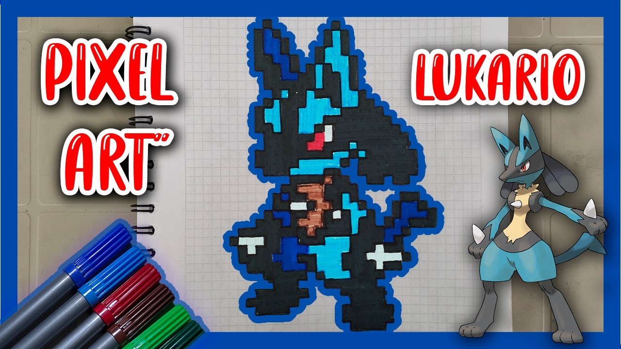 🦴 Cómo dibujar a LUCARIO POKEMON PIXEL ART | Tutorial - YouTube