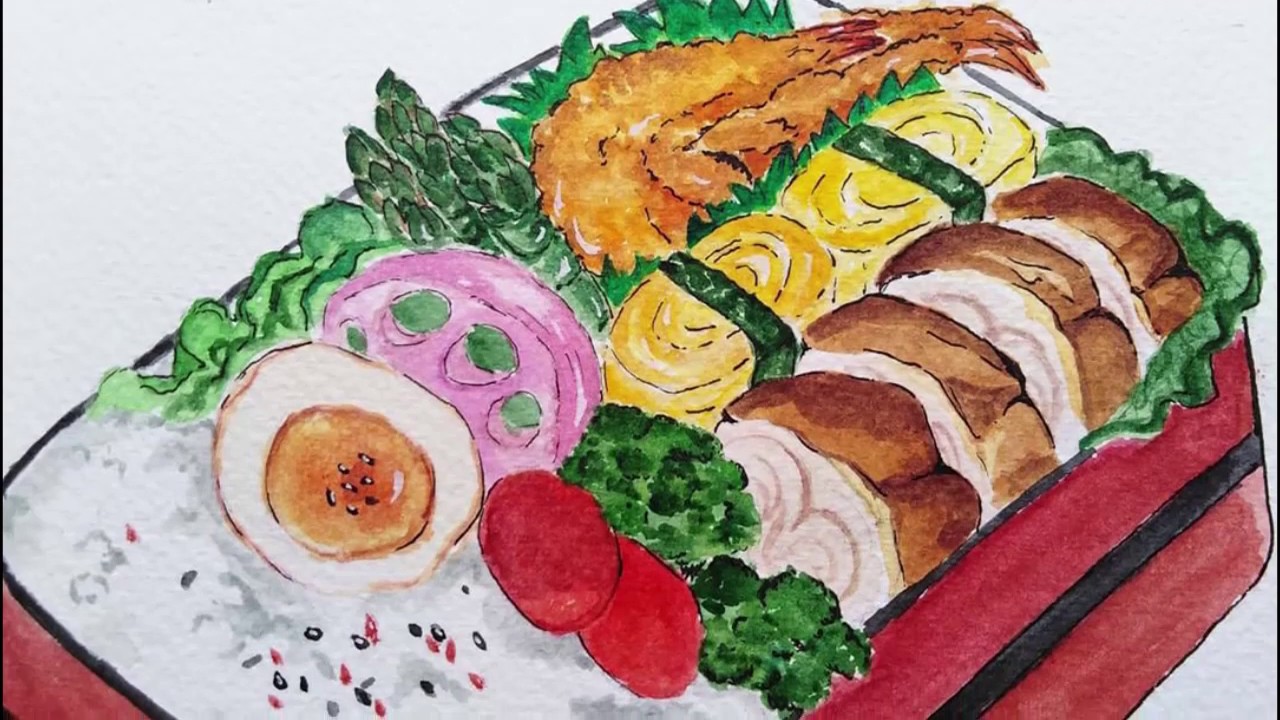 [Watercolor Tutorial] Drawing a Bento Box with watercolor | Mình vẽ cơm ...