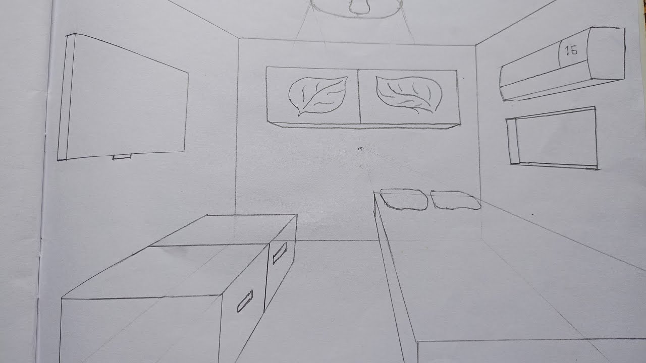 easy one point perspective interior drawing tutorial - YouTube
