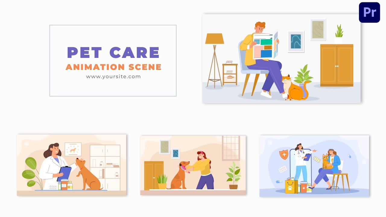 Flat 2D Design Cartoon Pet Care Animation Scene Premier Por Template ...
