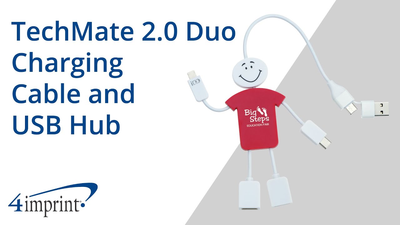 TechMate 2.0 Duo Charging Cable and USB Hub by 4imprint - YouTube
