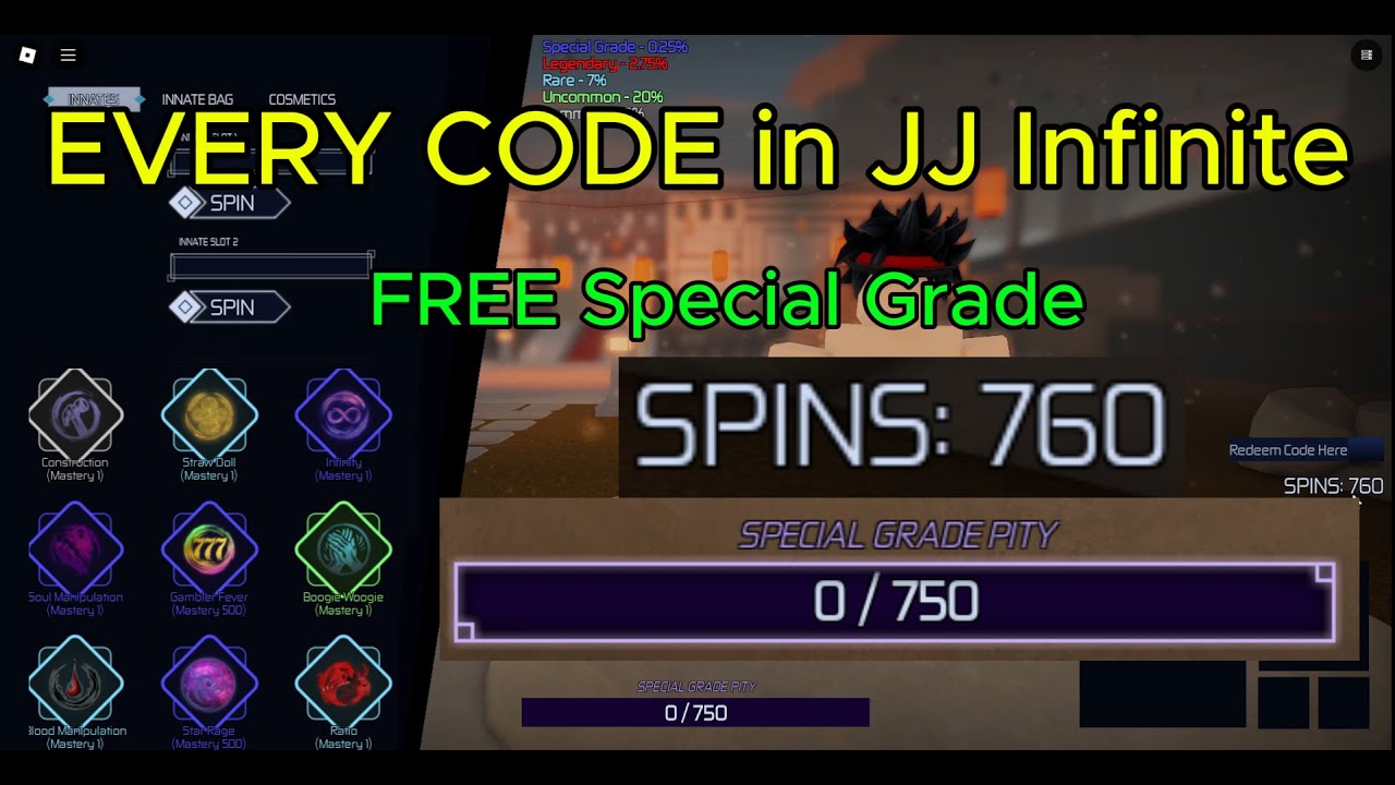 EVERY CODE FREE SPECIAL GRADE JUJUTSU INFINITE - YouTube