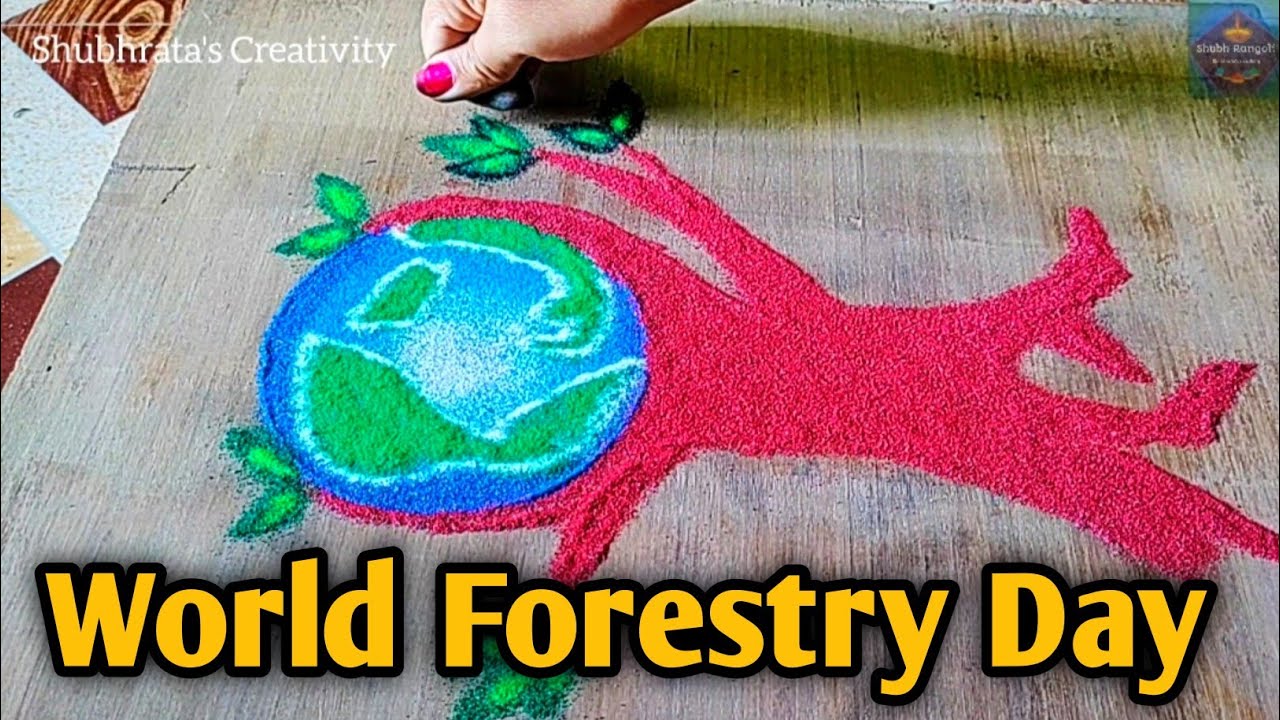 जागतिक वनीकरण दिन रांगोळी 🌳|| World Forestry Day Attractive Rangoli ...