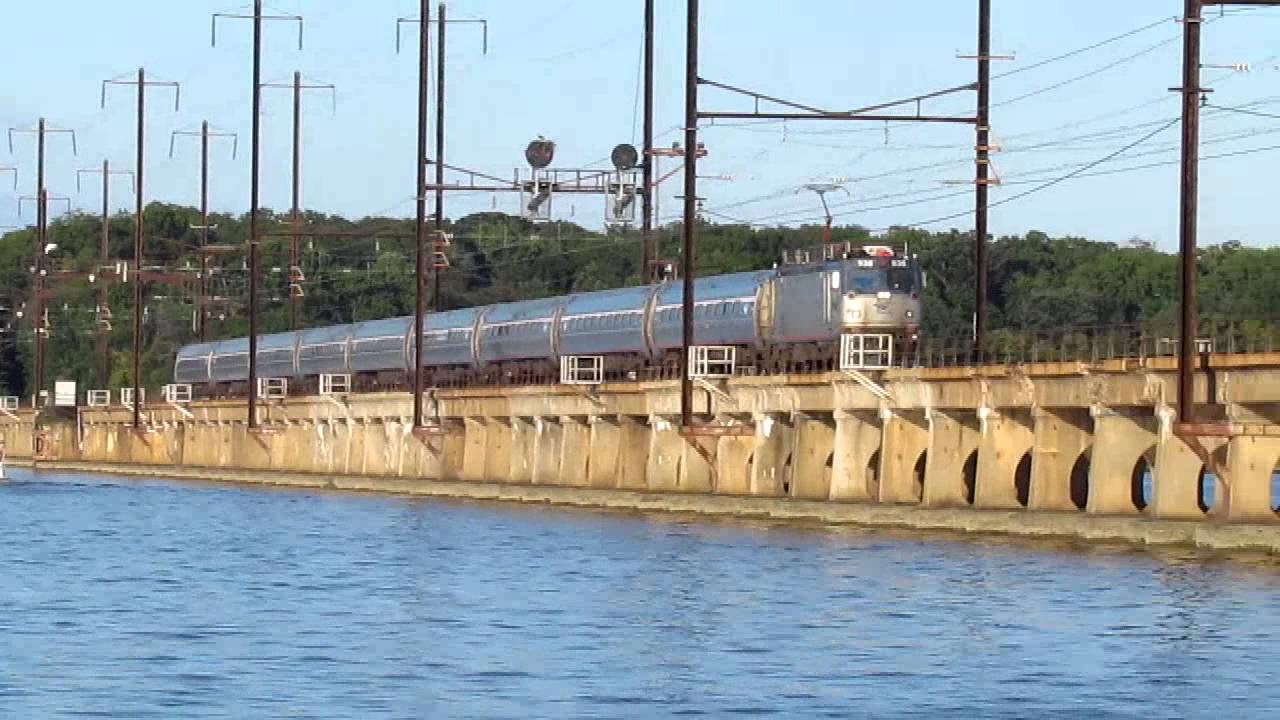 Amtrak Train 163 with #936 crossing Bush River Drawbridge - YouTube