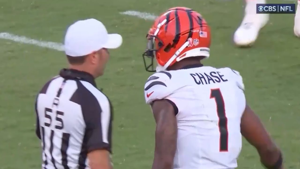 Ja'Marr Chase HEATED AT REFS & Flagged for Unsportsmanlike Conduct vs ...
