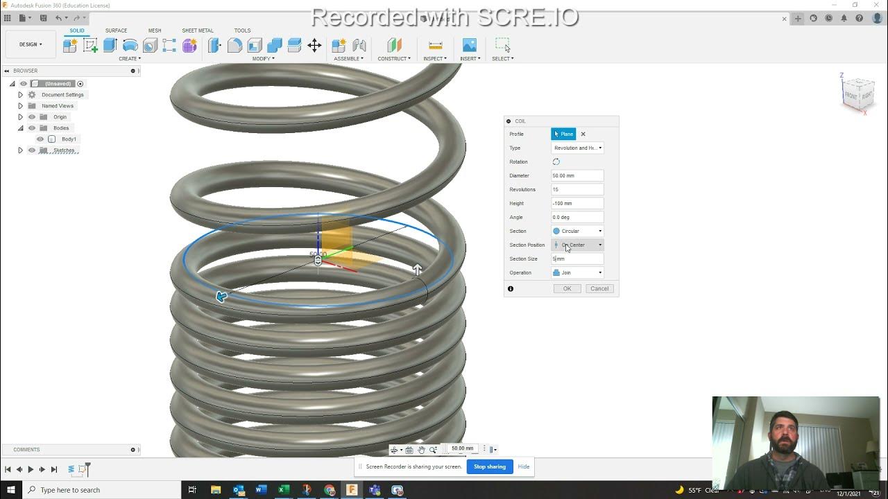 Quick Tip - Fusion 360 - Coil with variable revolutions - YouTube