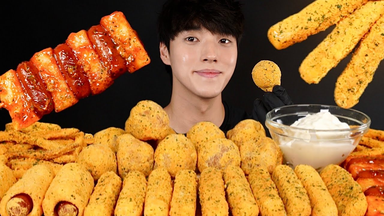 뿌링클 먹방 치즈볼 치즈스틱 소떡소떡 뿌링 핫도그 감자튀김까지! Bburinkle Cheese balls & Cheese ...