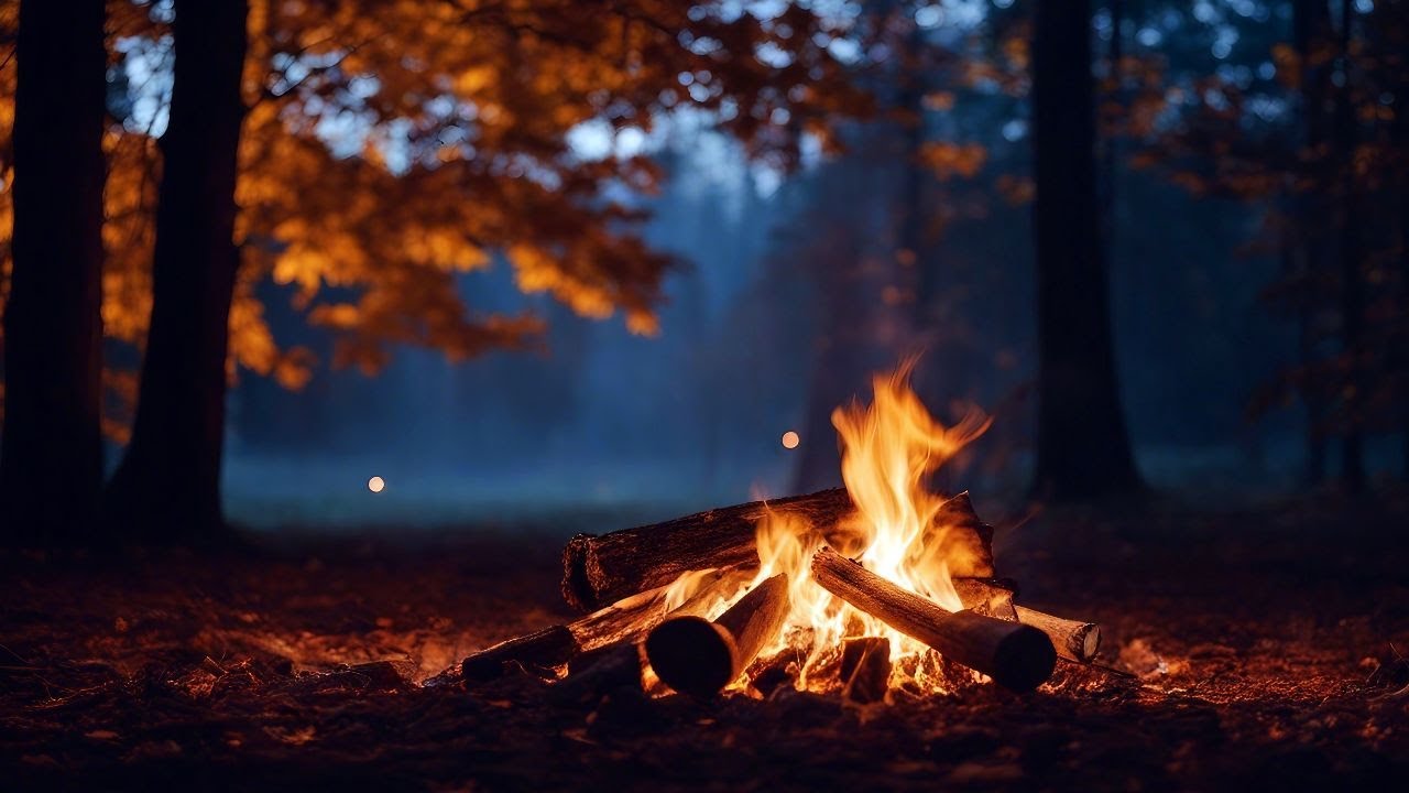 Autumn Campfire Ambience | Crackling Fire, Night Birds, and Soft Wind ...
