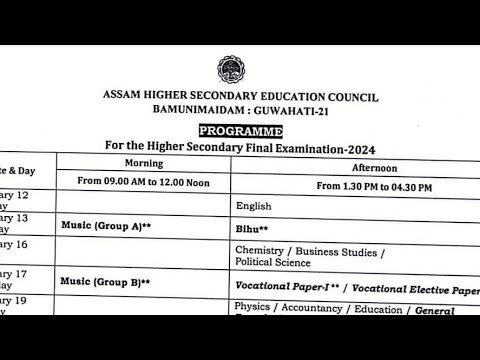 AHSEC HS Final Year Examination 2024 Routine|HS Final 2024 Routine ...
