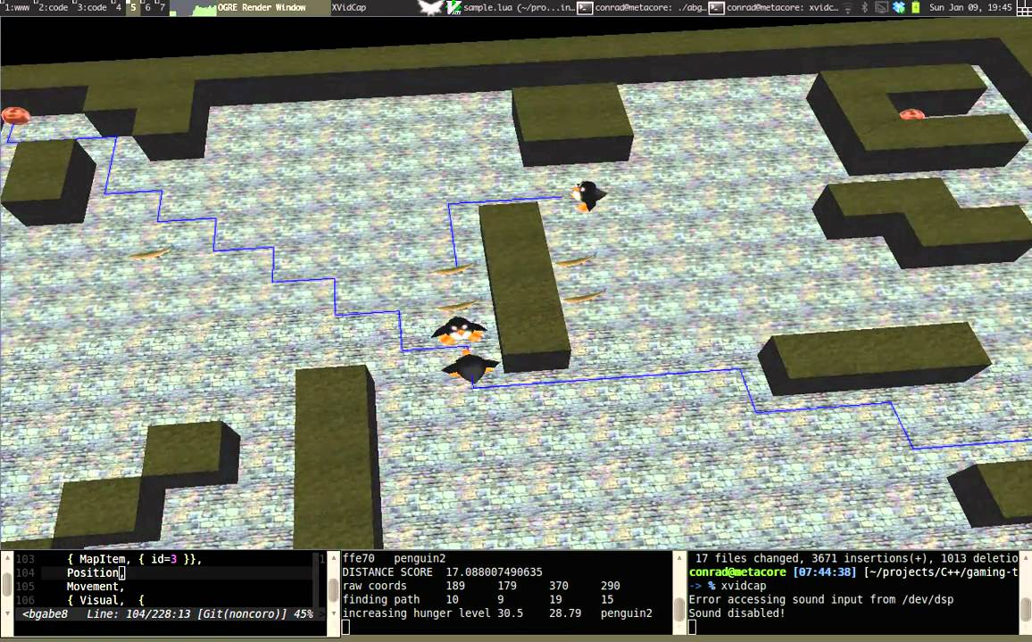 Ogre 3D / Lua / Actor-based / Component-based Game Object System / Linux / Demo - YouTube