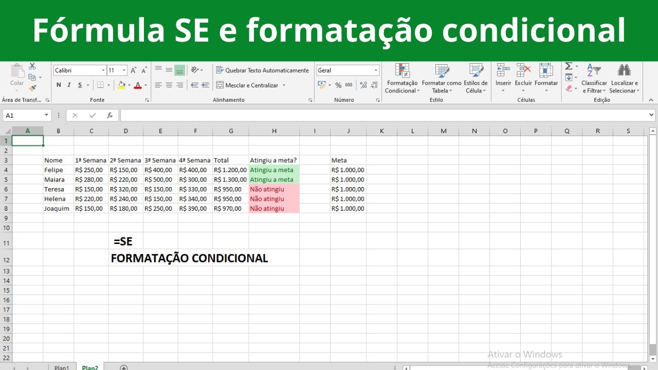 Fórmula SE e formatação condicional - YouTube