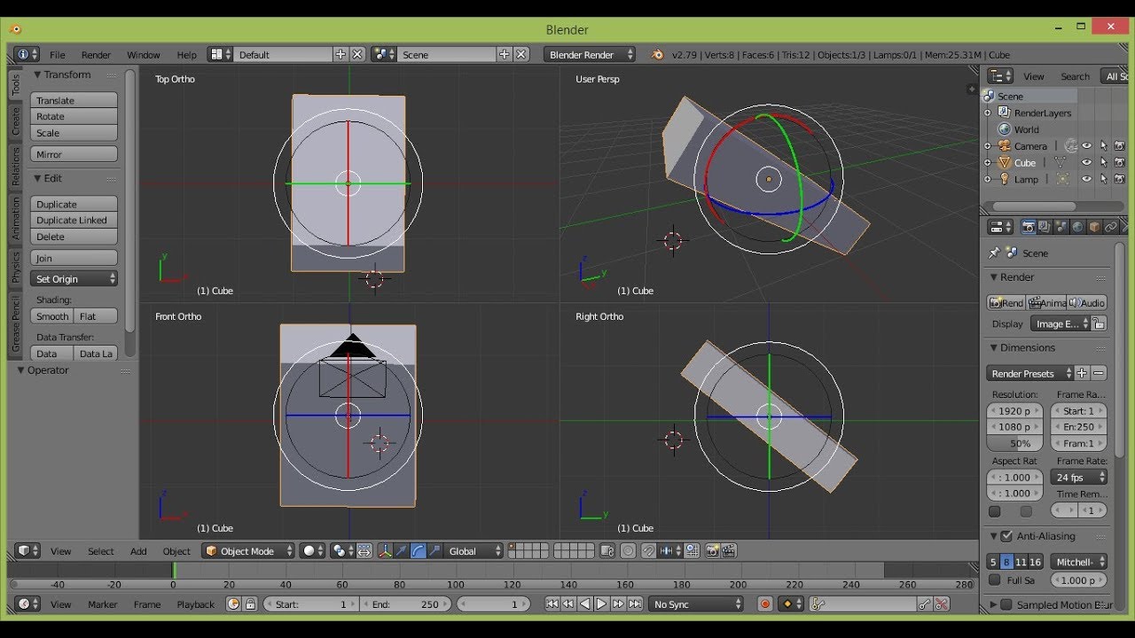Blender 2.79b : Tools-Transform_เคลื่อนย้าย หมุน ยืดและหด วัตถุ กล้อง ...