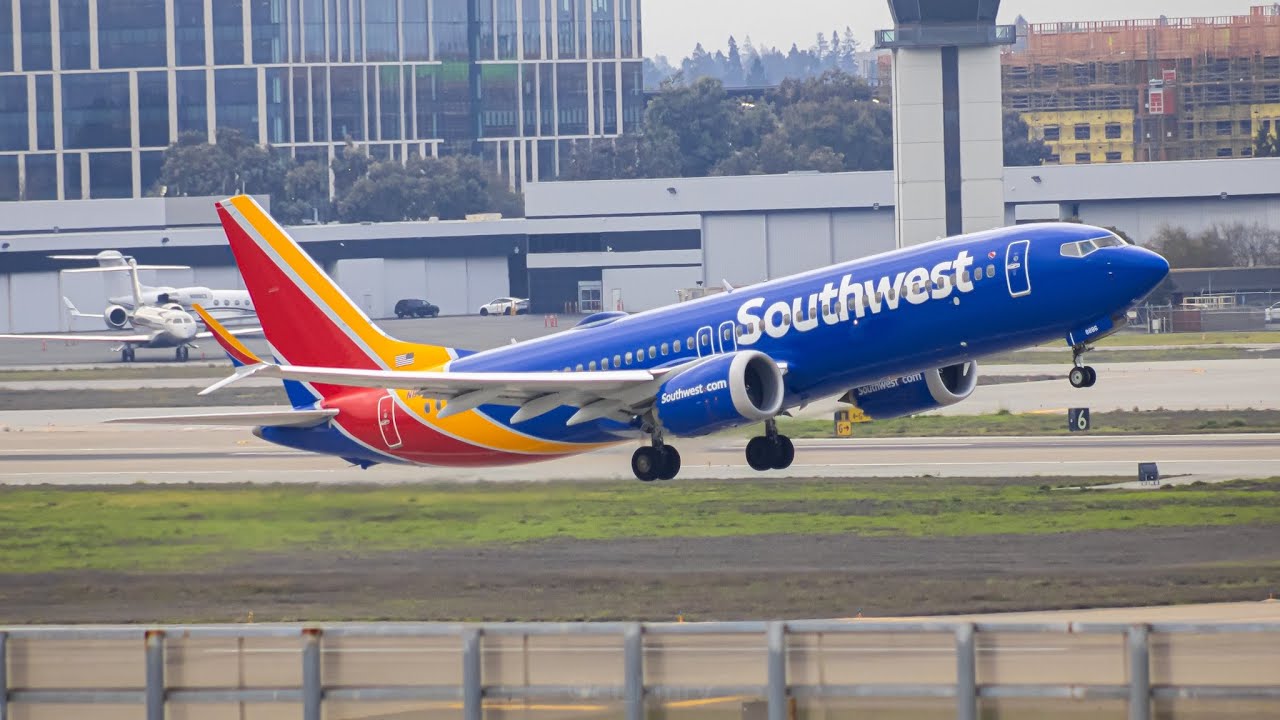 Southwest Airlines Boeing 737 MAX 8 Takeoff from SJC - YouTube