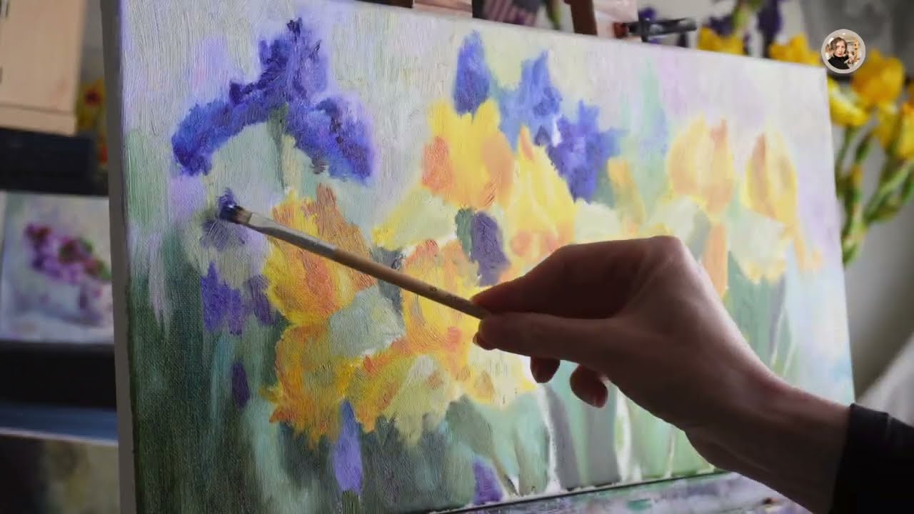 How to paint landscape with flowers - YouTube