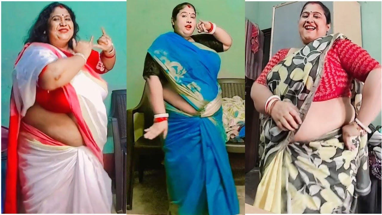 Fat women Saree Draping Style for dance | fat aunty Mugical dance in ...