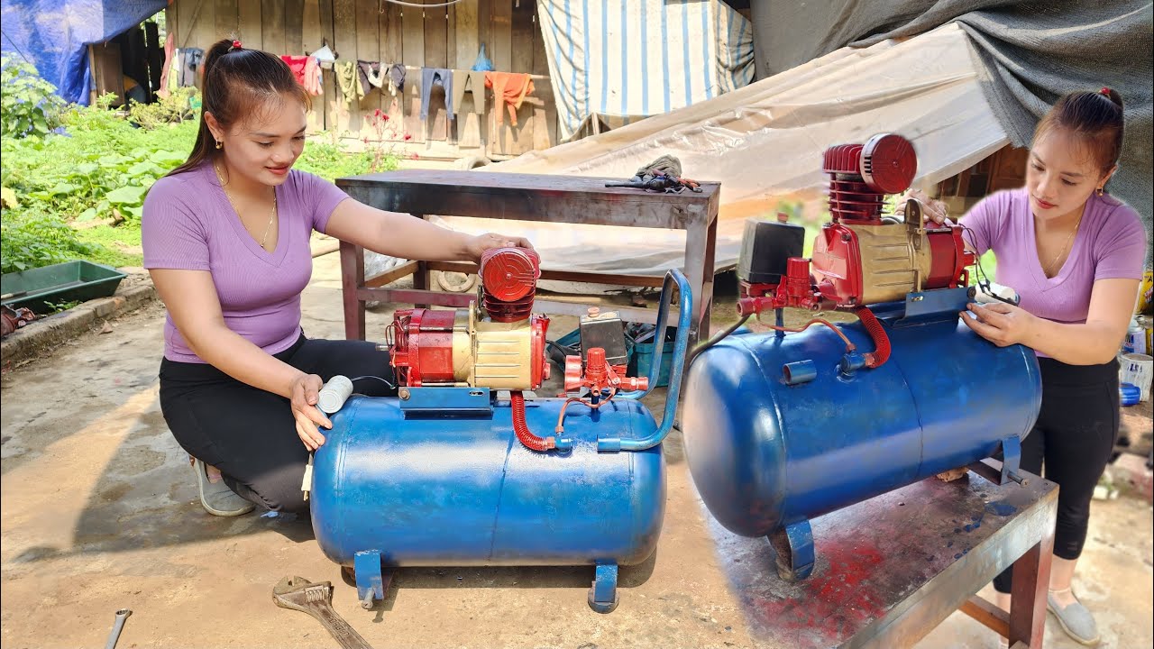 Genius girl repairs and restores 2HP oil air compressor - YouTube