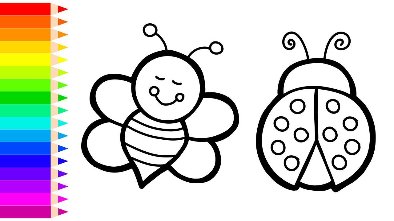 COLORFUL BEE AND LADYBUG KIDS DRAWING | HOW TO DRAW BEE AND LADYBUG ...