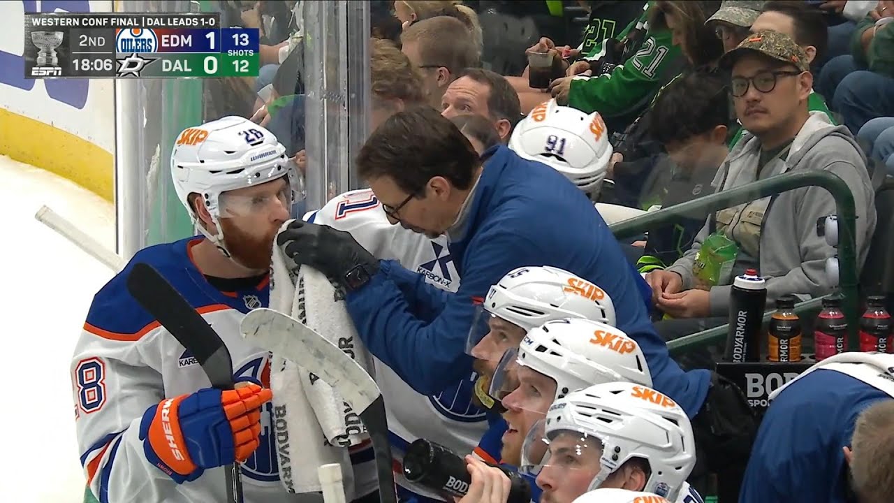Connor Brown Gets Cut By Mikael Granlund's Skate Blade - YouTube