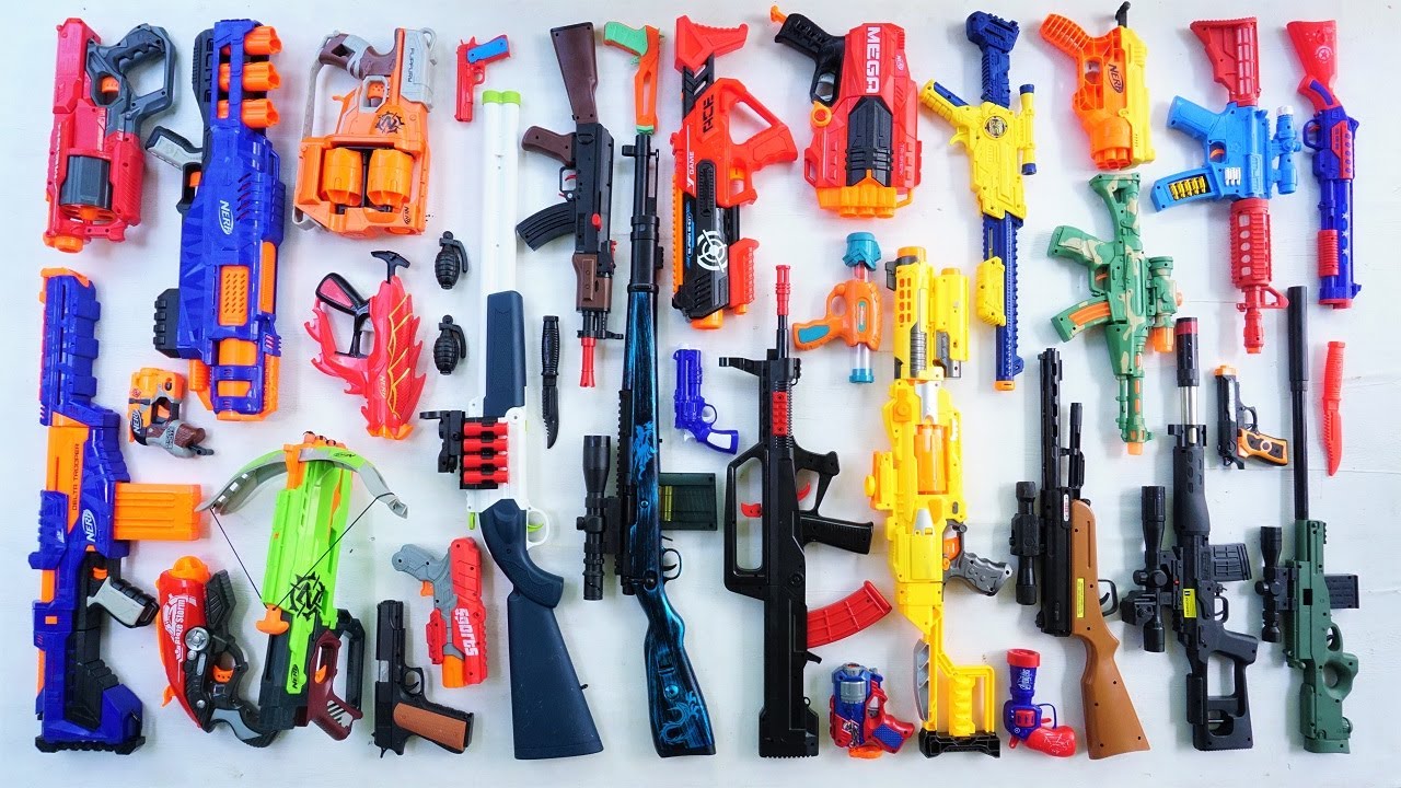 Collecting 7 Sniper Guns and AK47 Gun Nerf Crossfire Military Gun AWM ...