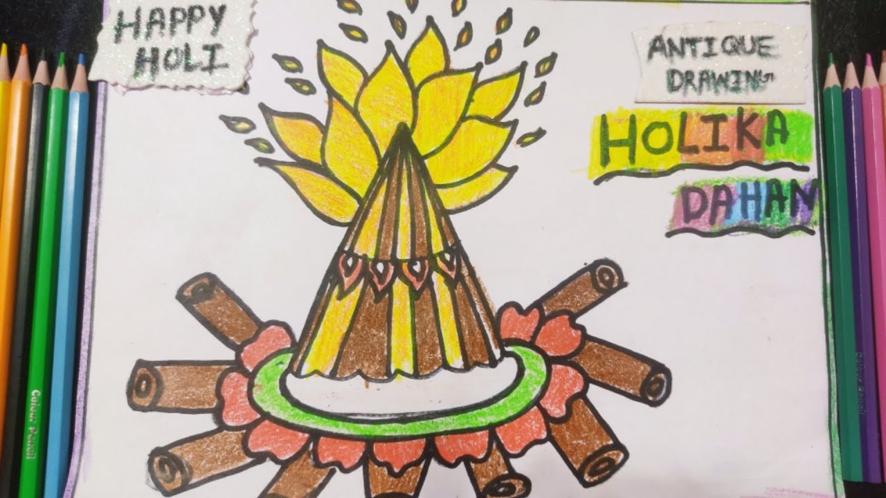 Holika Dahan pencil drawing//step by step drawing for kids // easy ...