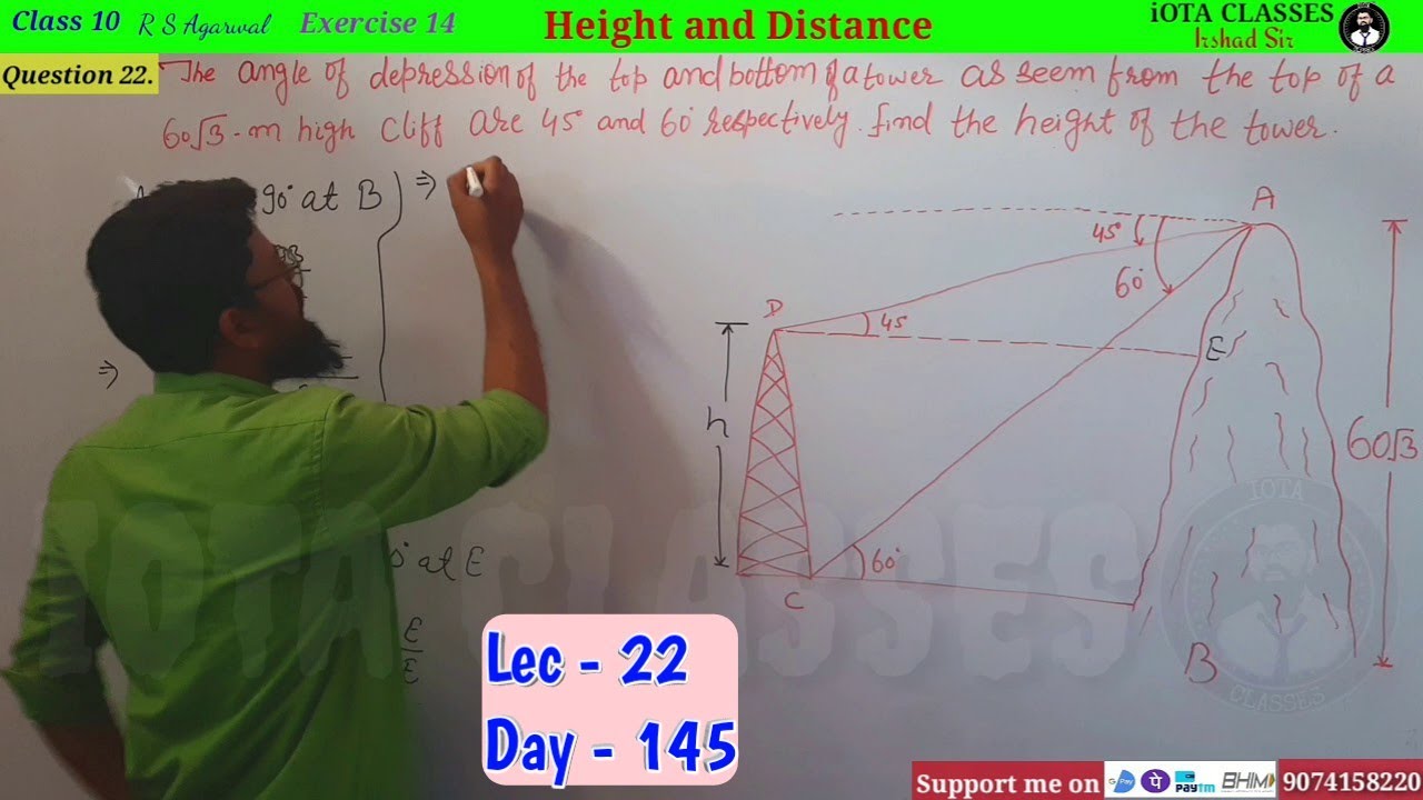 The angles of depression of the top and bottom of a tower as seen from ...