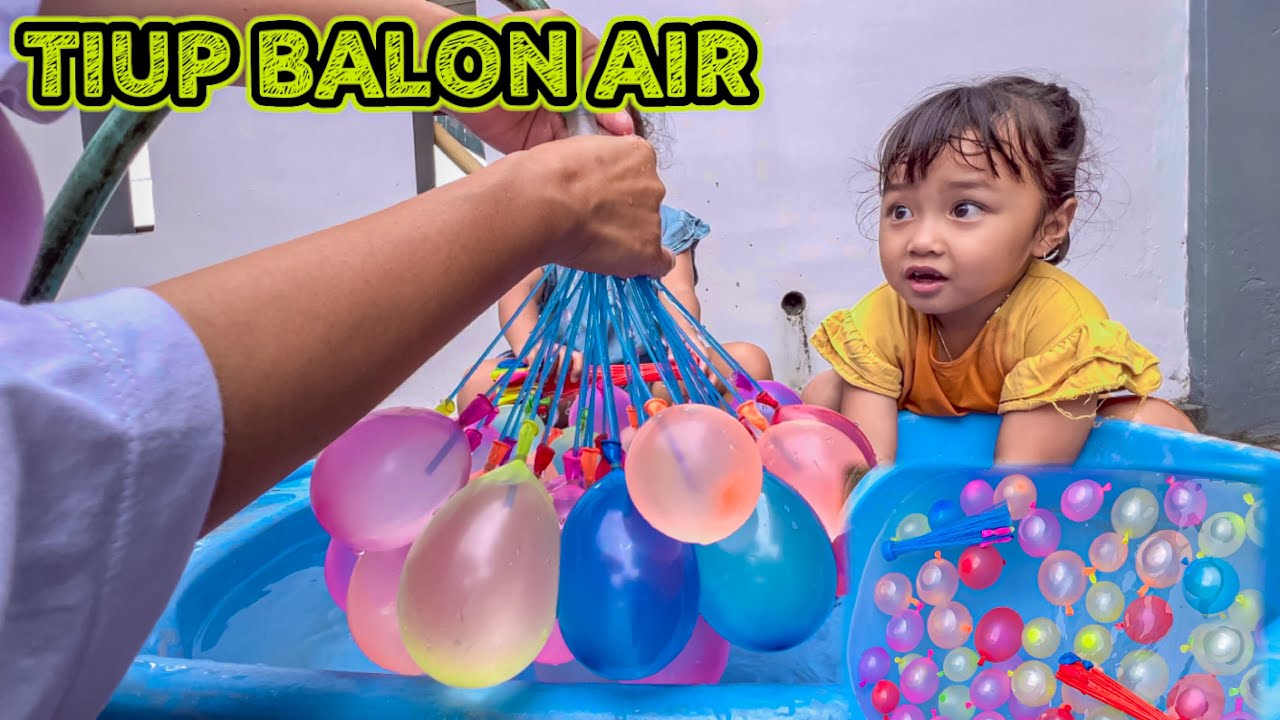 Drama main TIUP BALON AIR GAES🎈| Main Lempar balon dan belajar warna ...