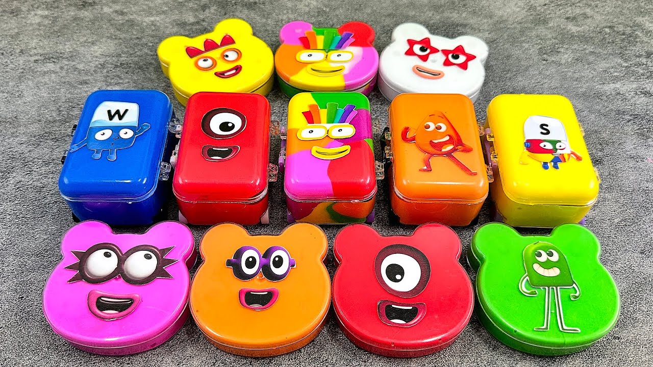 Finding Numberblocks in Suitcase, Bear Shapes with Rainbow SLIME ...