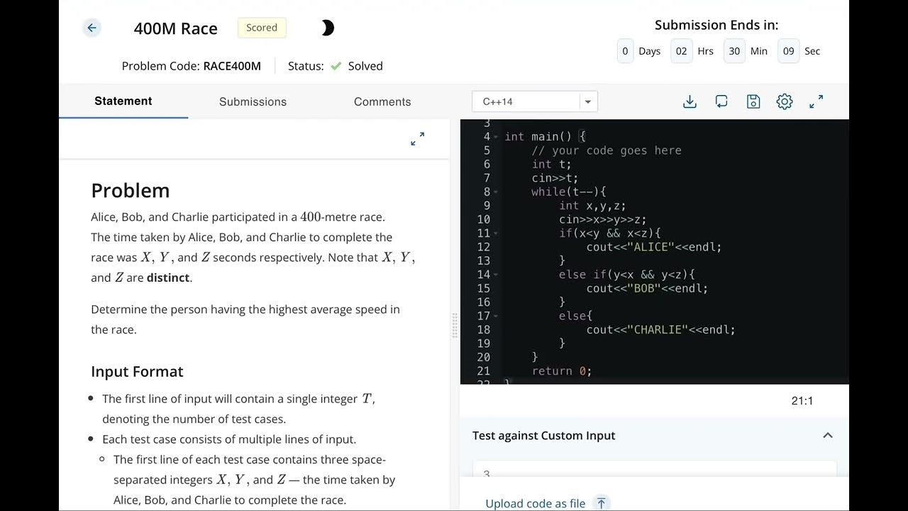 400M Race || starters76 codechef solution #codechef #solution || 1st ...