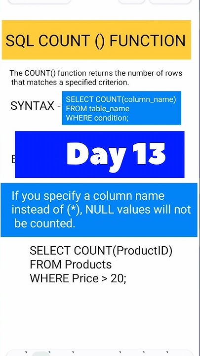 20 Days SQL Challenge - Day 13 | COUNT () in SQL #sqlcountfunction #sql #sqlinterviewquestions ...