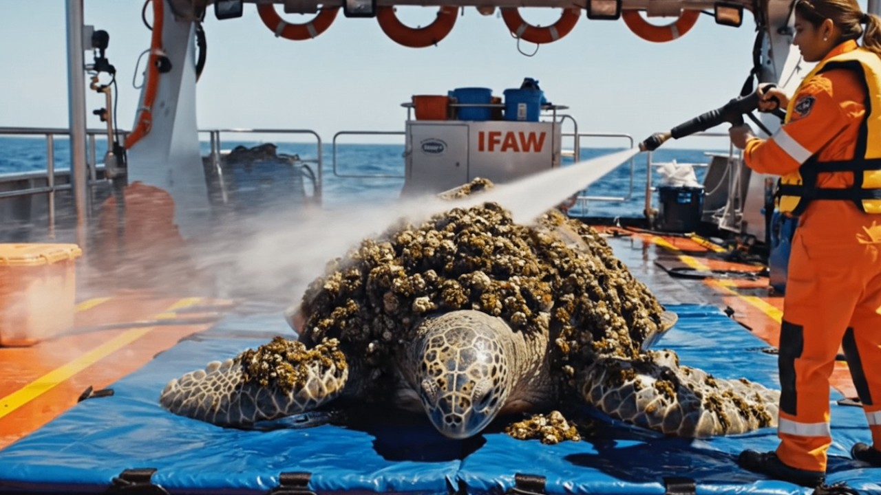 Removing 50kg of Barnacles from Giant Ancient Turtle Most Satisfying ...
