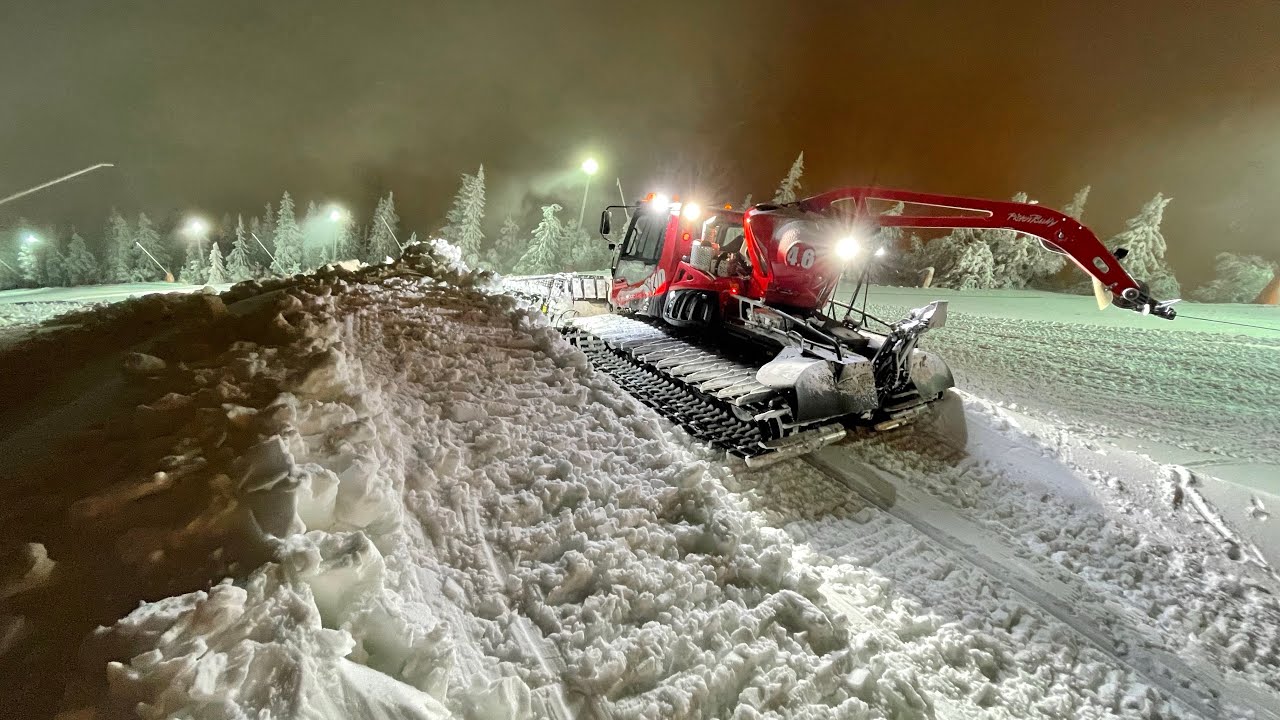 Basic Snowcat Benching, Pistenbully 600LR Winch (POV) - YouTube