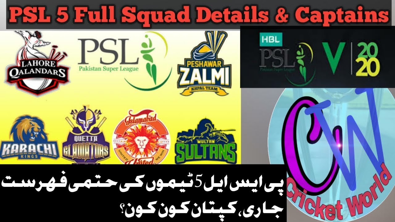 PSL 5 All teams squads | Captains are Nominated | My Cricket World ...