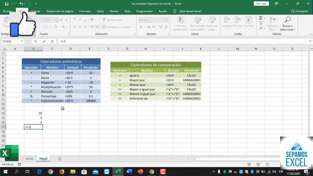 Como se usan Los simbolos en Excel Sepamos excel - YouTube