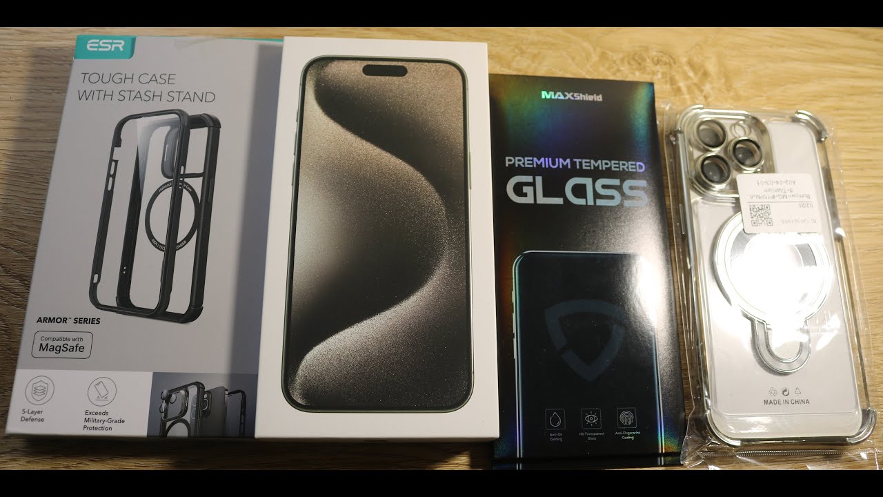 Iphone 15 Pro Max Natural Titanium Unboxing with ESR Clear Grey Armor ...