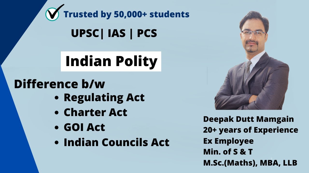 Difference between Regulating Act, Charter Act, GOI Act and Indian ...