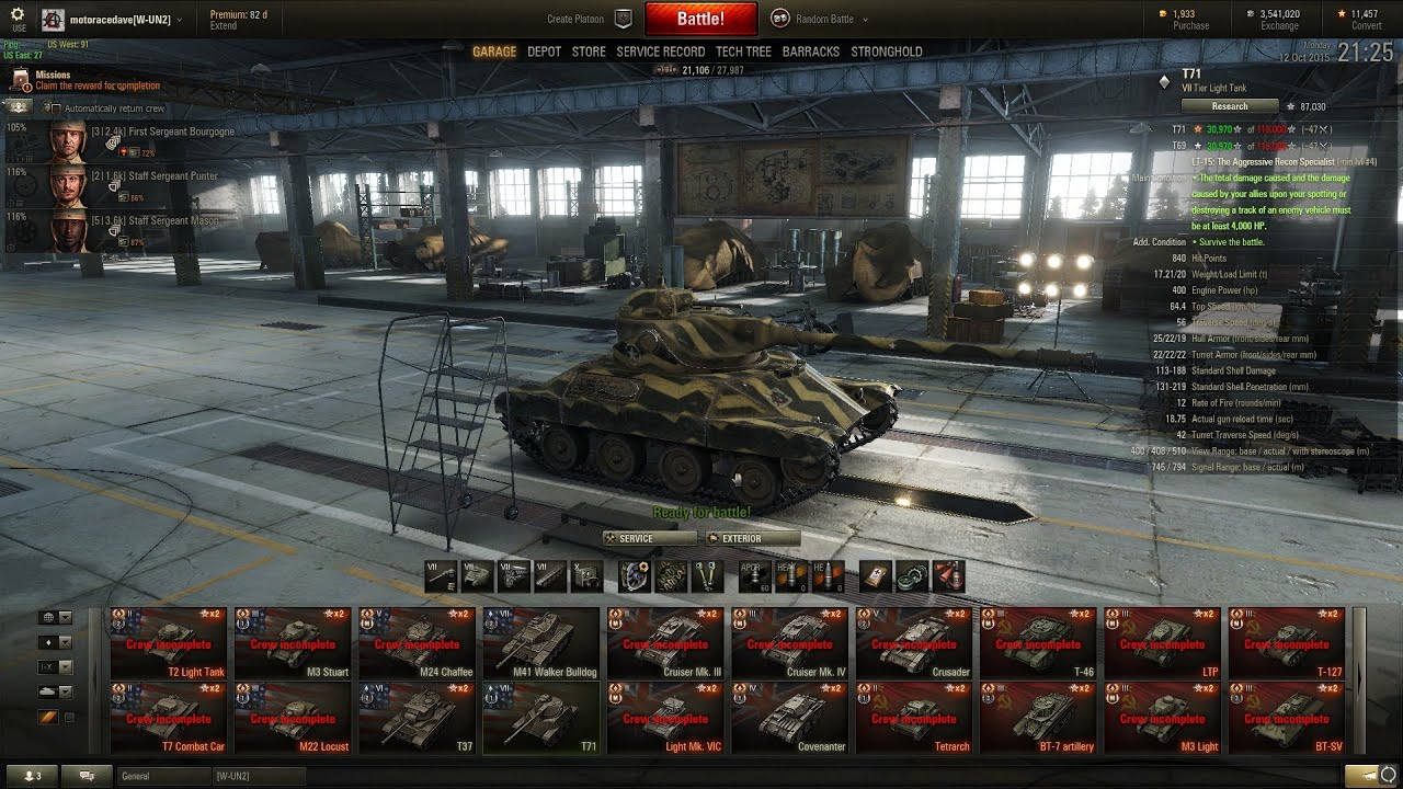 World of Tanks 9.10 US Tier 7 Light Tank T71 - 1st Class Badge and M.O ...