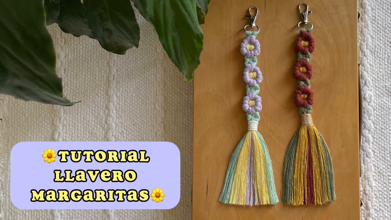 Tutorial llavero margarita macramé 🌼 paso a paso ️ / flower Keychain tutorial macrame 💕 - YouTube