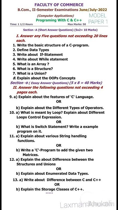 2nd sem model question paper (Normal pattern) programing With C & C++|BCom Computer Applications ...
