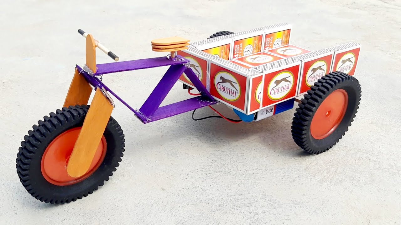 How to make cycle rickshaw at home |DIY Matchbox dc motor electric ...