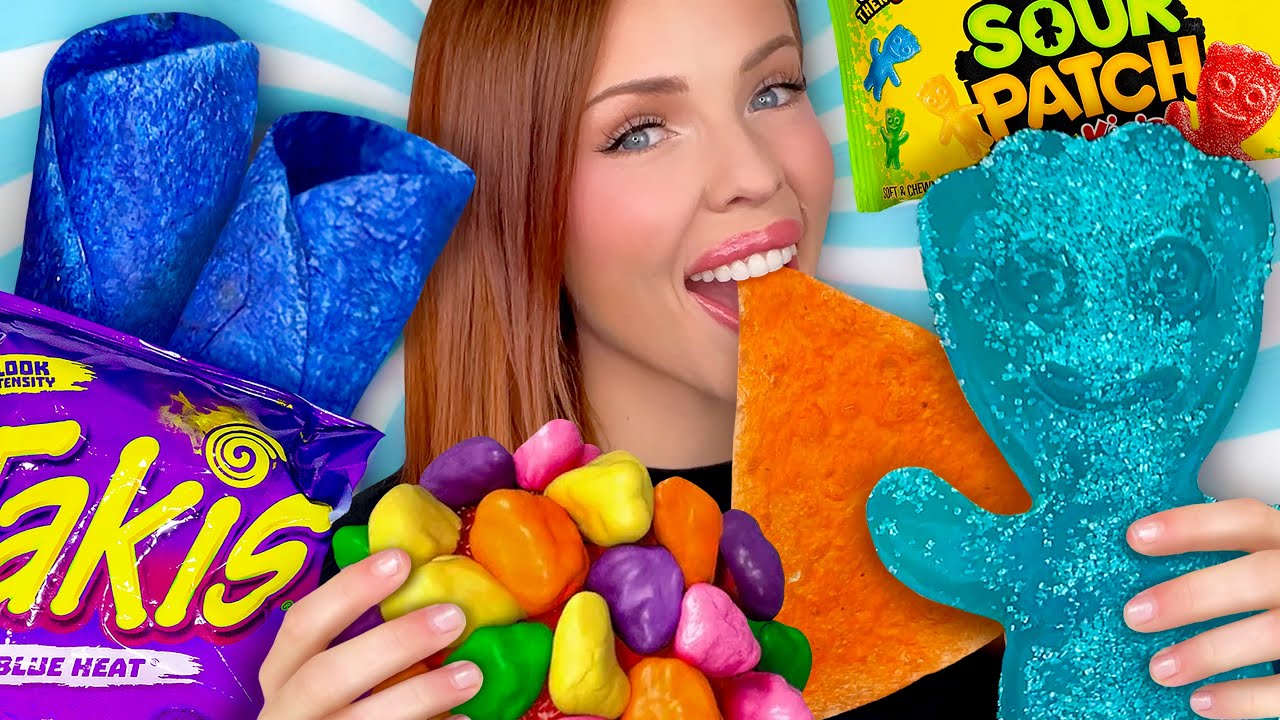 ASMR MUKBANG, World's Largest Gummy Candy, Giant Sour Patch Kids, Blue ...