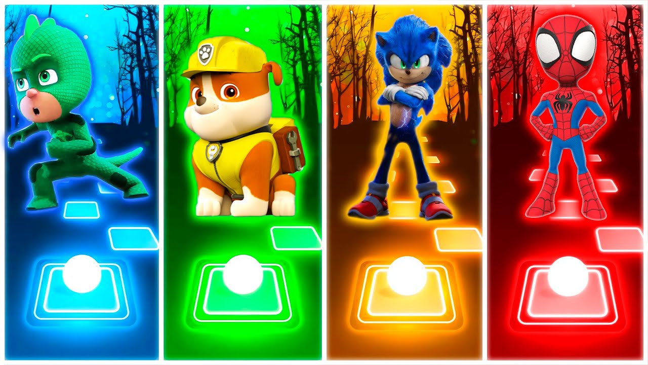 Gekko Vs Rubble Vs Sonic Vs Spidey🎶 Tiles hop EDM Rush - YouTube