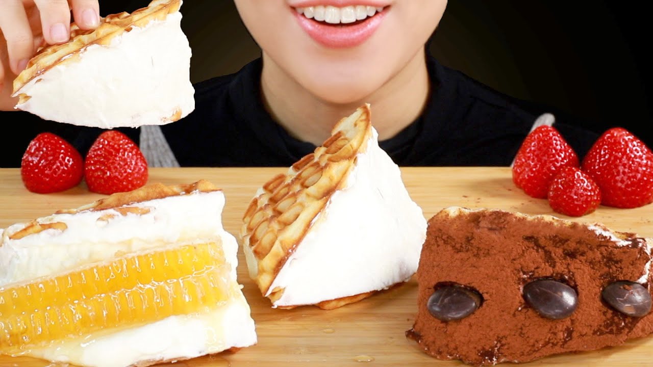 ASMR Waffles with Whipped Cream Eating Sounds | MINEE EATS - YouTube